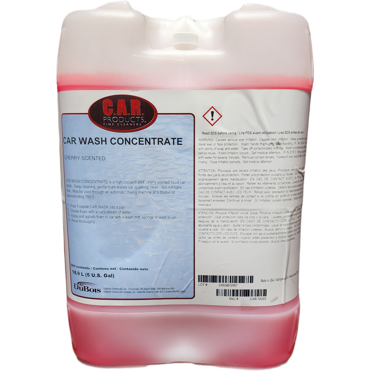XCP CAR-16205 CAR Products Car Wash Concentrate Cherry Scented (5 gal ...